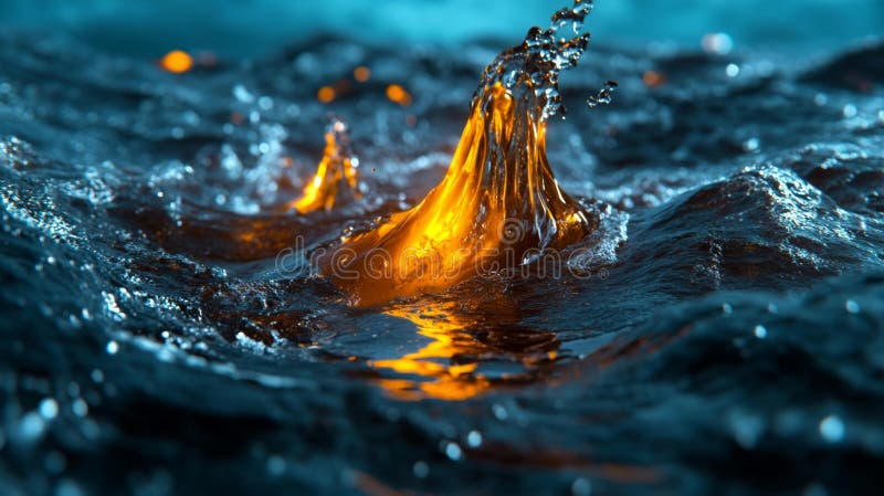 Flame Erupts from Ocean Waves Spreading in Fiery Motion Stock ...