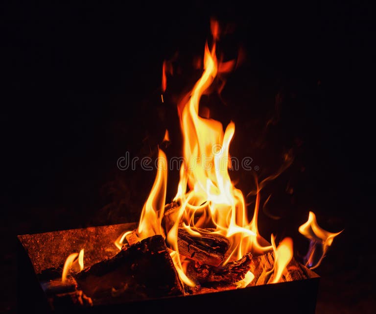 Flame of a Fire in Brazier at Night Stock Image - Image of grill ...