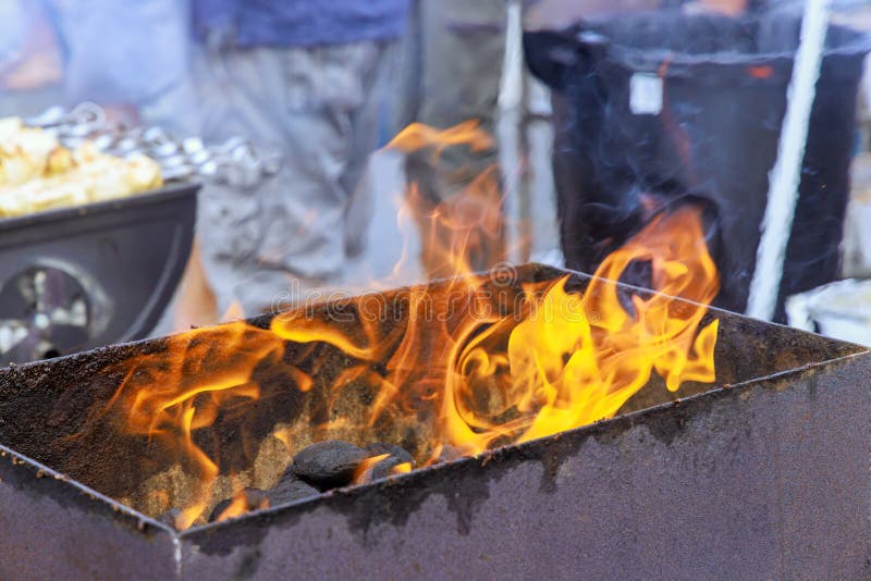 Flame of Fire Burns in Fireplace Burning Wood Stock Image - Image of ...
