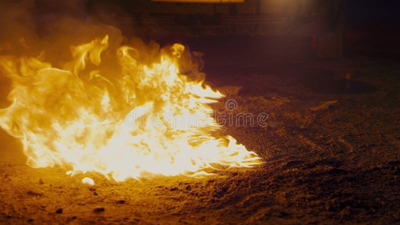 Flame of Fire on Ground. Fiery Flashes of Burning Sand. Stock Video ...