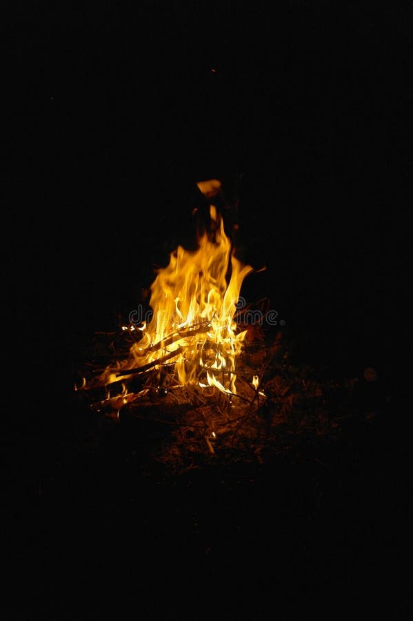 Flame of Fire at Night in Nature Stock Image - Image of fireplace ...