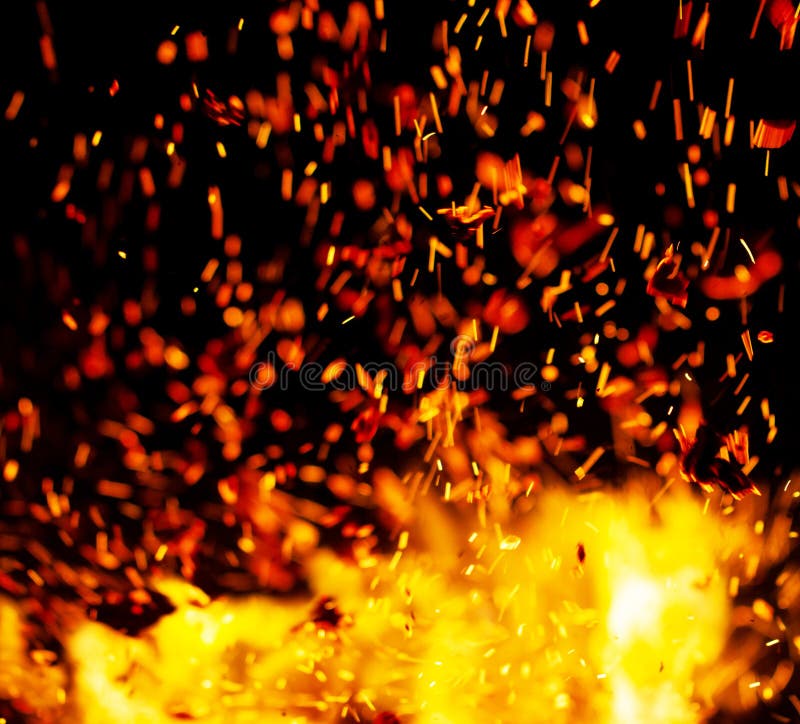 Flame of Fire with Sparks on a Black Background Stock Image - Image of ...