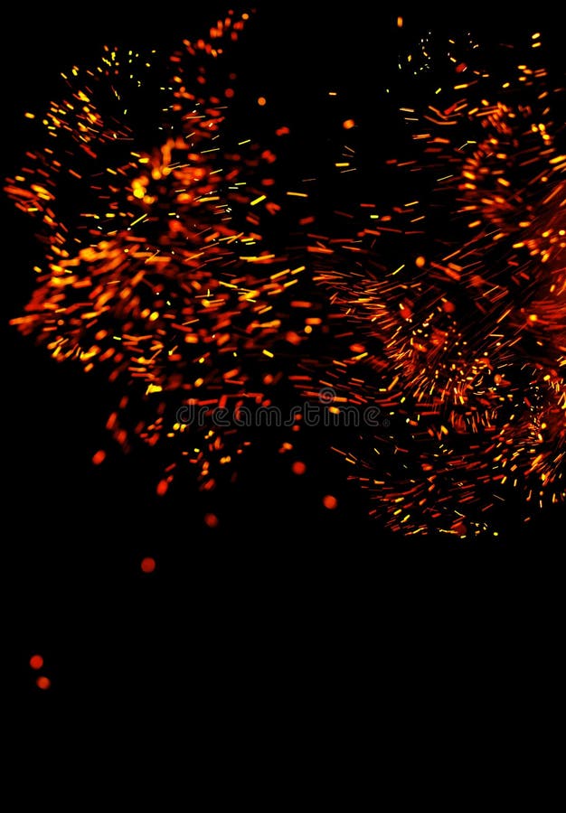 Flame of Fire with Sparks on a Black Background Stock Image - Image of ...