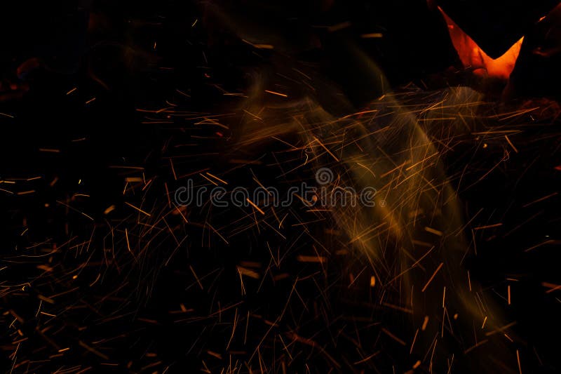 Flame Fire with Sparks on Black Background Stock Image - Image of fire ...