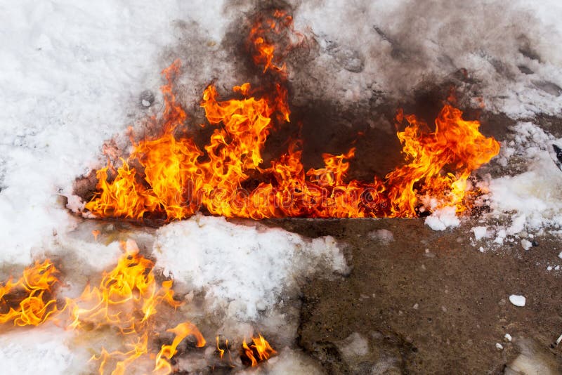 Flame of Fire on White Snow in Winter Stock Image - Image of chemistry ...