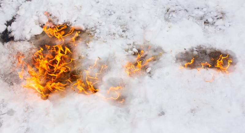Flame of Fire on White Snow in Winter Stock Image - Image of nature ...