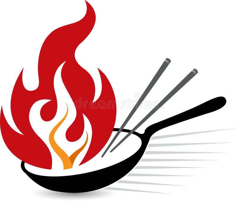 Frying Pan with Fire Flame Logo. Stock Vector - Illustration of dinner ...