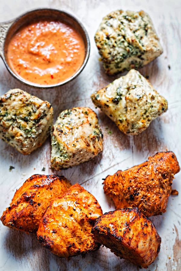 Flame Grilled Chicken Tikka Pieces with Curry Dip Stock Photo - Image ...