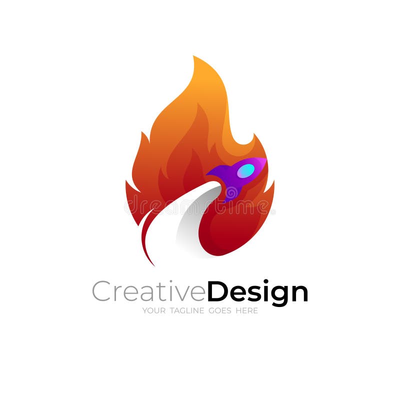 Flame Icon and Rocket Design Template, 3d Style Stock Vector ...