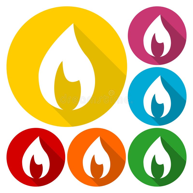 Flame Icons Set with Long Shadow Stock Vector - Illustration of emblem ...