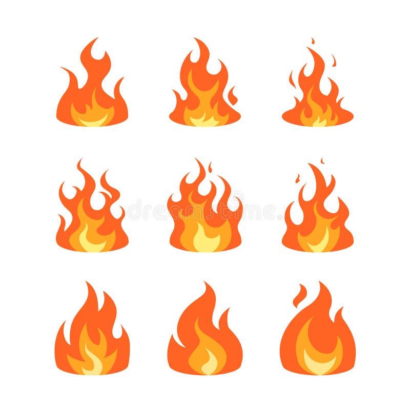 Simple Vector Flame Icons in Flat Style Stock Vector - Illustration of ...