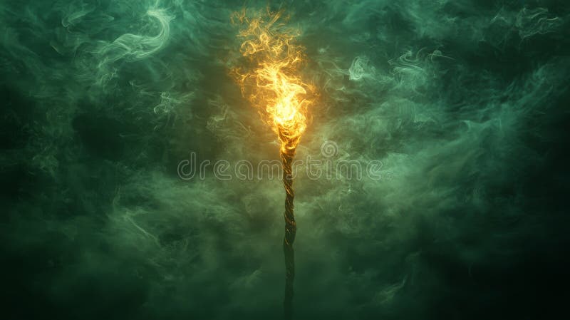 Flame Ignites from a Mystical Torch Surrounded by Ethereal Smoke in a ...