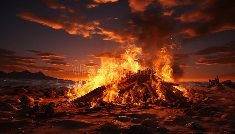 Flame Ignites Nature Fire, Heat Burning in Bonfire Campfire Generated ...