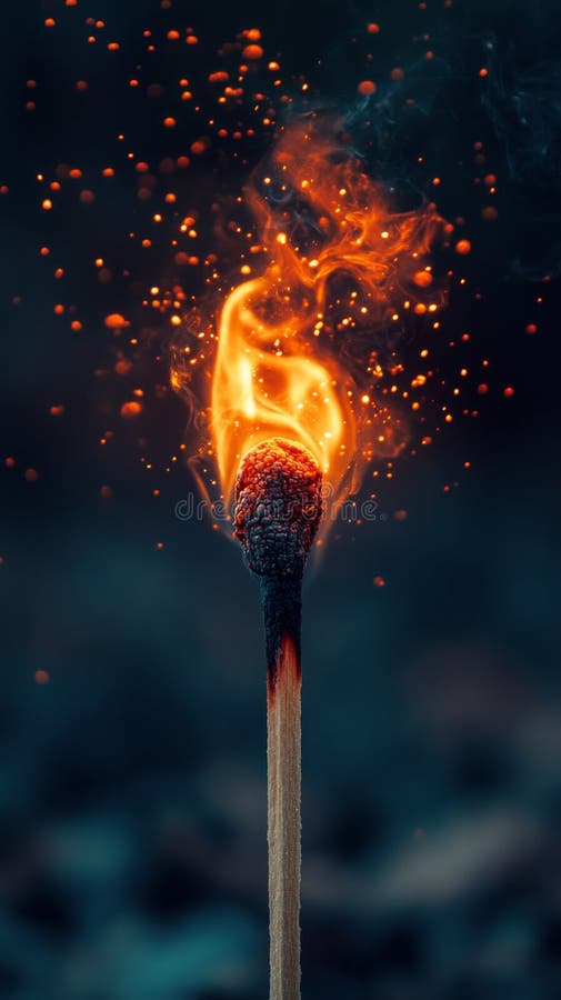 Flame Illuminated Matchstick Against Dark Background Creates Striking ...