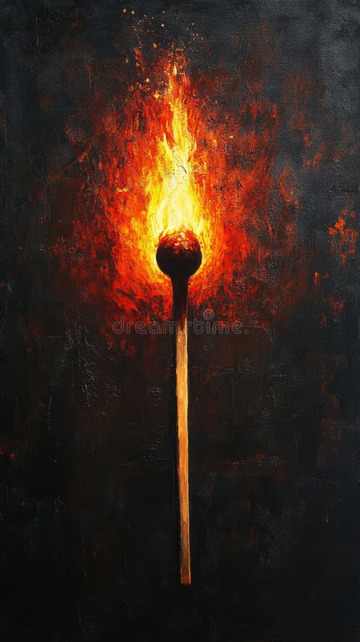 Flame Illuminated Matchstick Against Dark Background Creates Striking ...