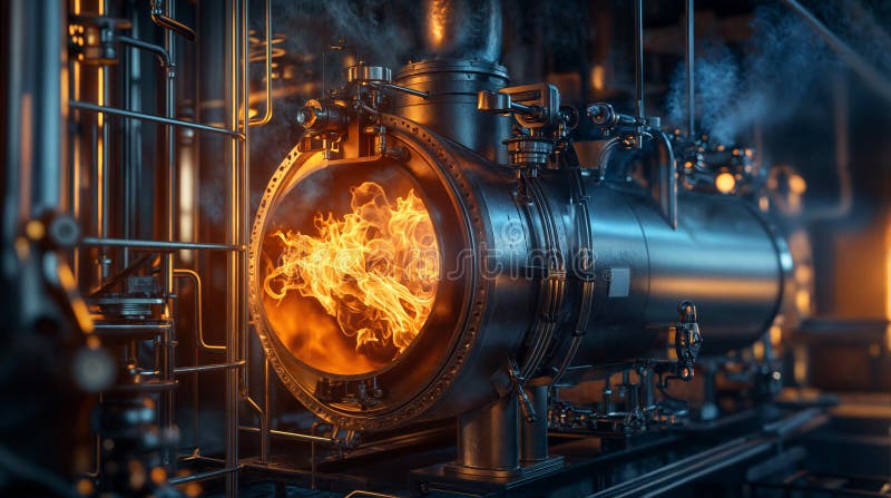 Flame inside a boiler stock illustration. Illustration of color - 341617810