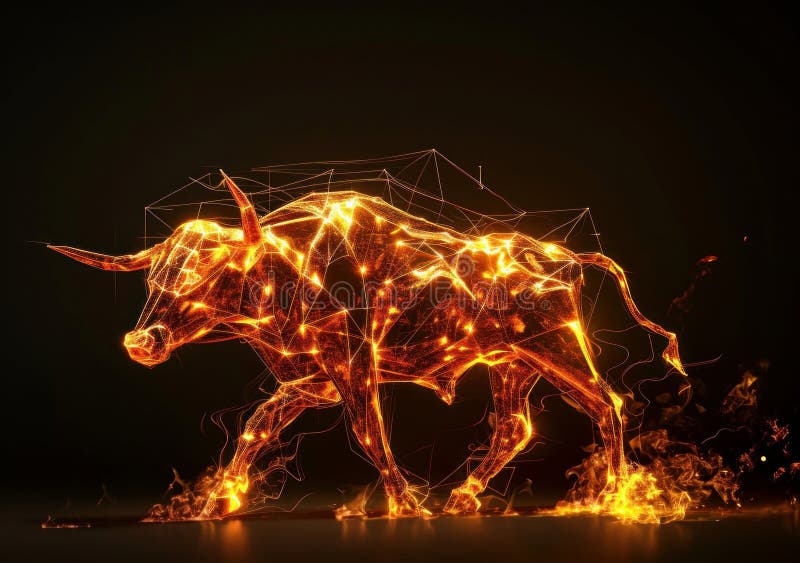 Flame Lights Bull on Dark Background Stock Illustration - Illustration ...