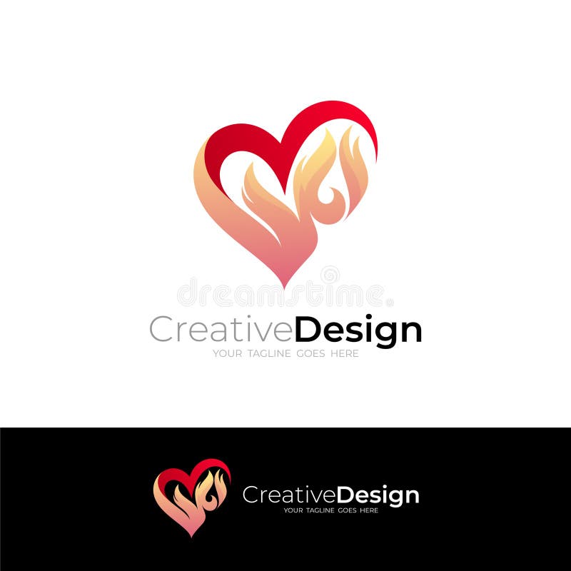 Flame Logo and Heart Design Combination, Red Color Stock Illustration ...