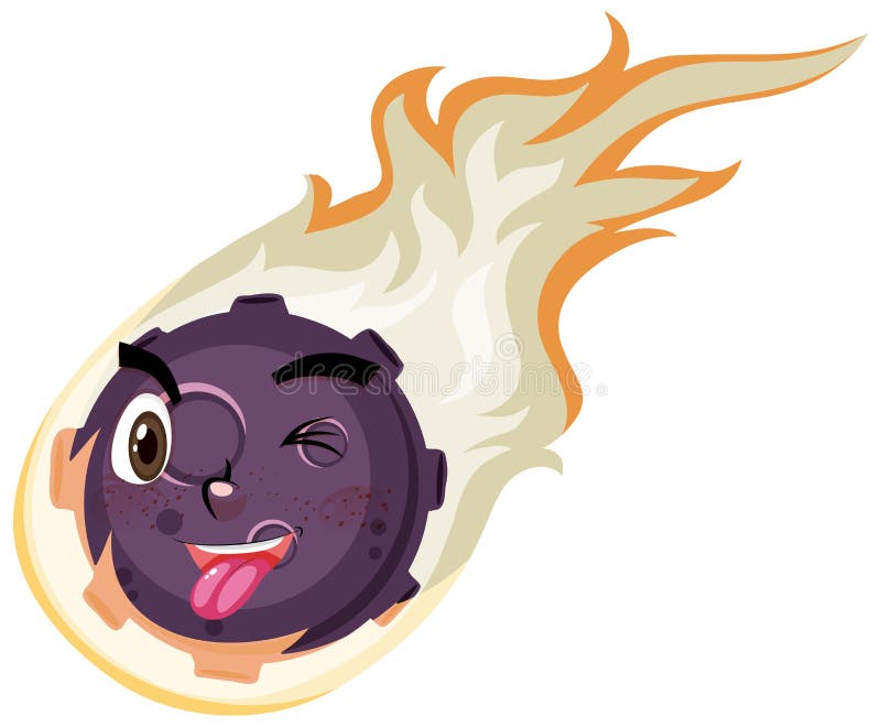 Flame Meteor Cartoon Character with Happy Face Expression on White ...
