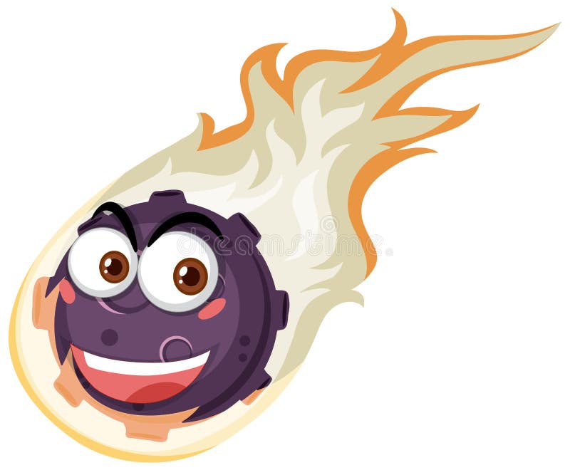 Flame Meteor Cartoon Character with Happy Face Expression on White ...
