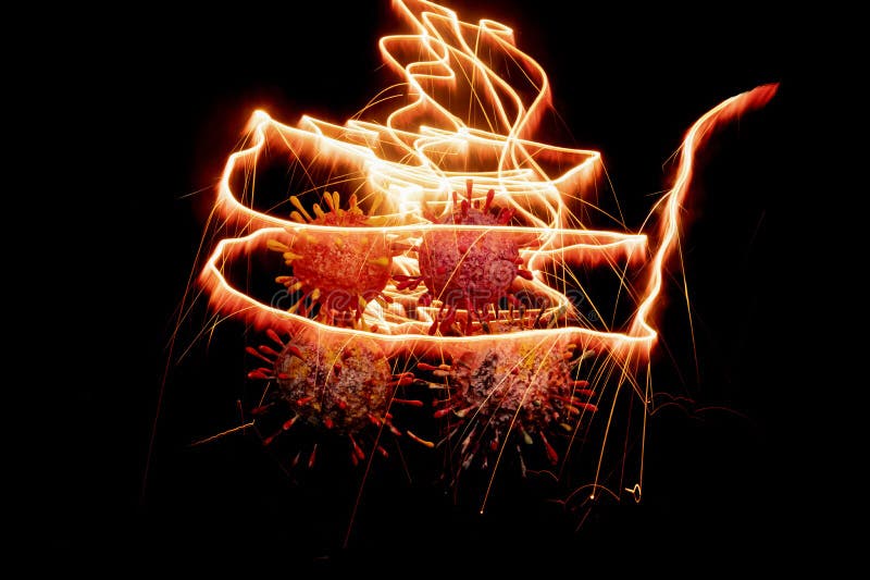 Flame Objects that Burn Around Covid-19 Coronavirus Stock Photo - Image ...