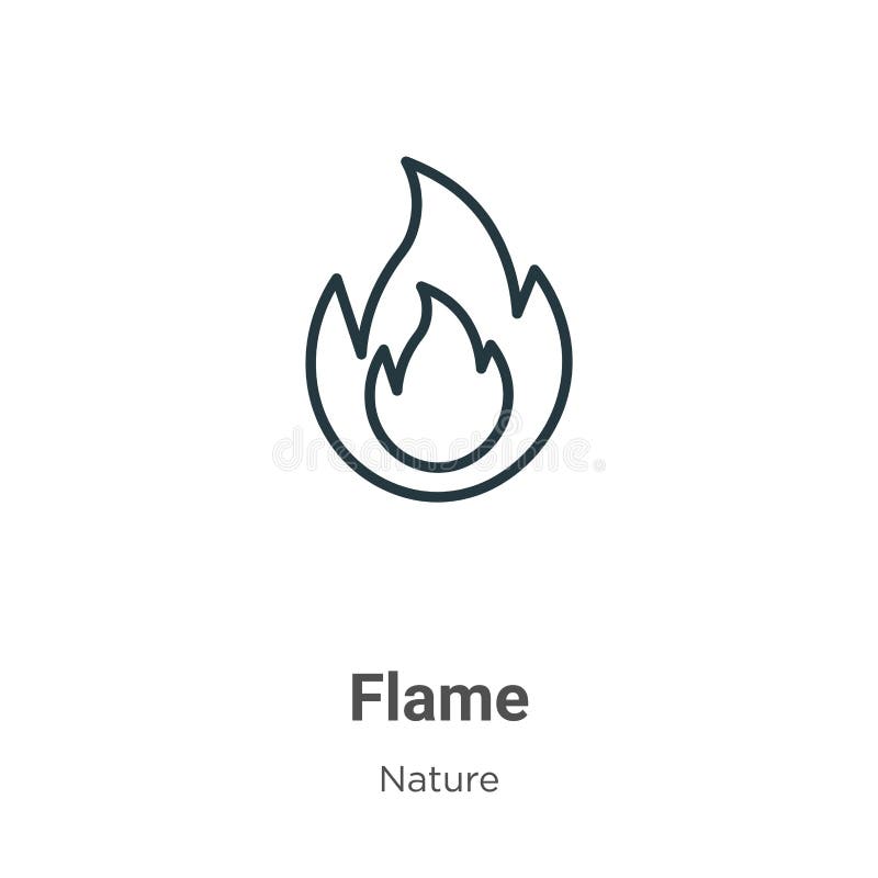 Black Isolated Outline Icon of Flame, Fire on White Background. Line ...
