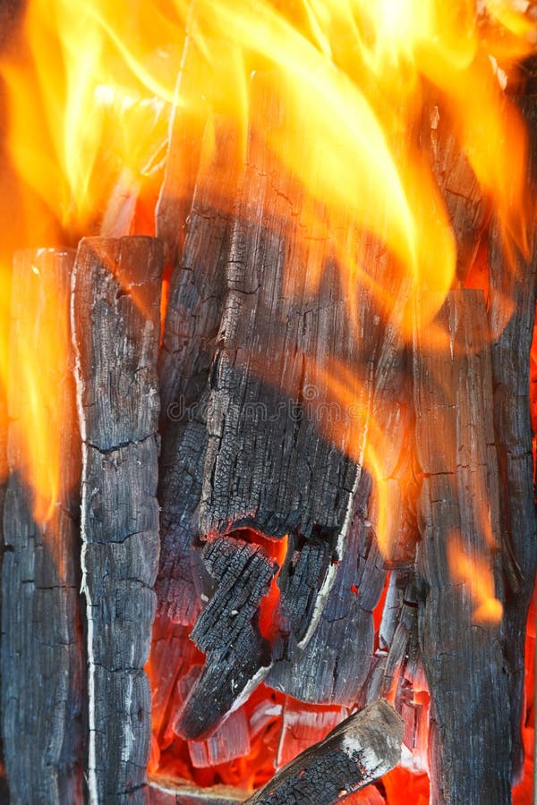 Flame Over Burning Firewood Stock Image - Image of barbecue, broil ...