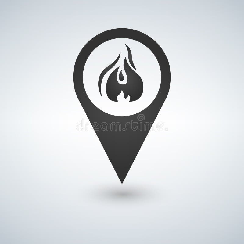 Flame Point - Map Pointer with Fireplace Sign. Isolated Vector Icon ...