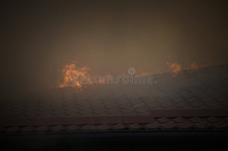 Flame on the Roof of the House. Smoke and Fire Stock Photo - Image of ...