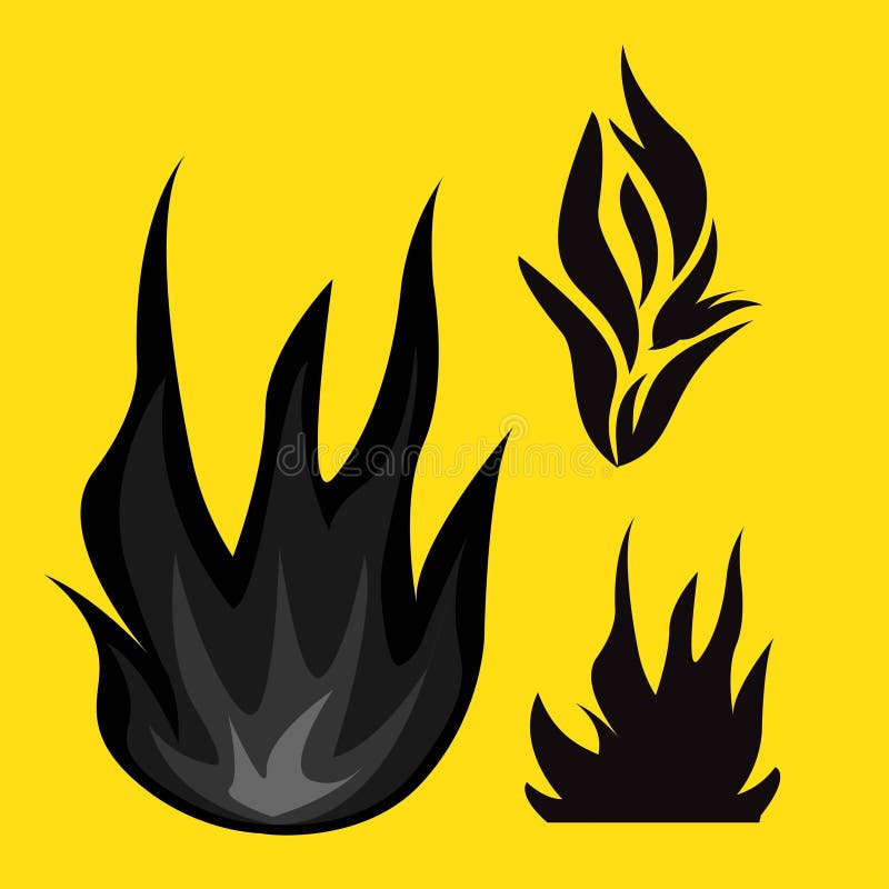 Three Silhouettes of Fire Flames on Yellow Background Stock Vector ...