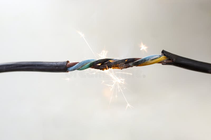 Flame Smoke and Sparks on an Electrical Cable, Fire Hazard Concept ...