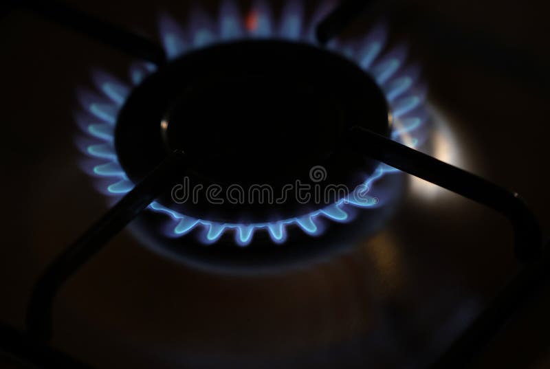 The Flame from the Stove Burns with a Blue Color Cooking Flame. Stock ...