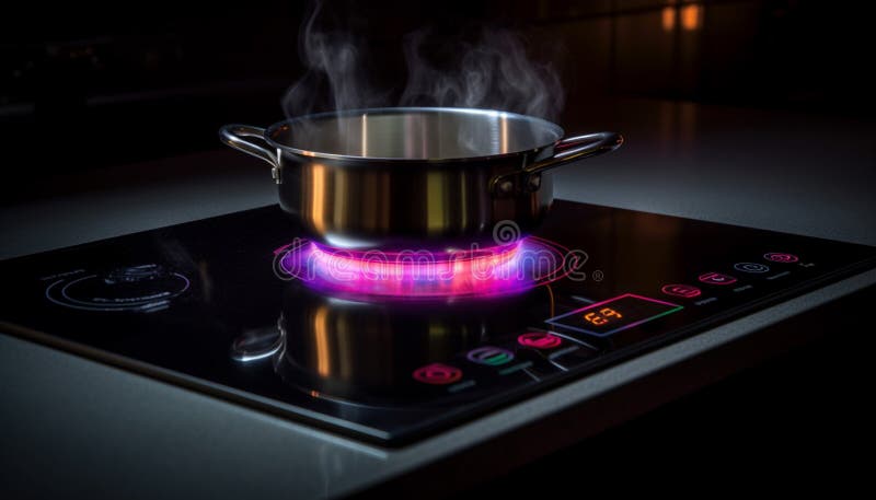 Flame on Stove Top Burns Brightly, Heating Cooking Pan Generated by AI ...