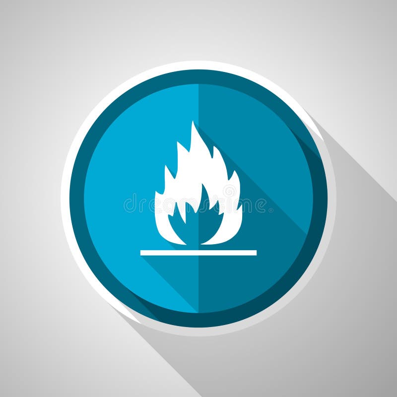 Flame Symbol, Flat Design Vector Blue Icon with Long Shadow Stock ...