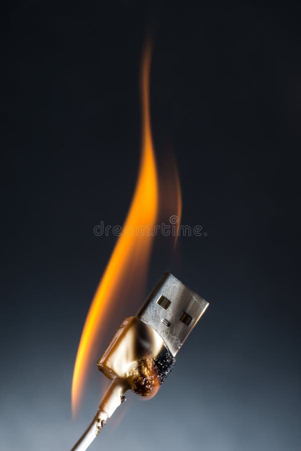 Flame at USB cable stock image. Image of cable, connect - 61629153
