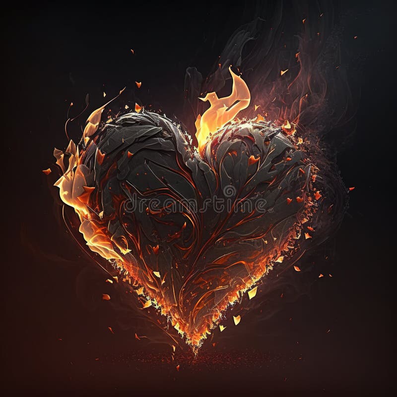 Flamed Heart Shaped Fire with Sparks. Generative AI Stock Illustration ...
