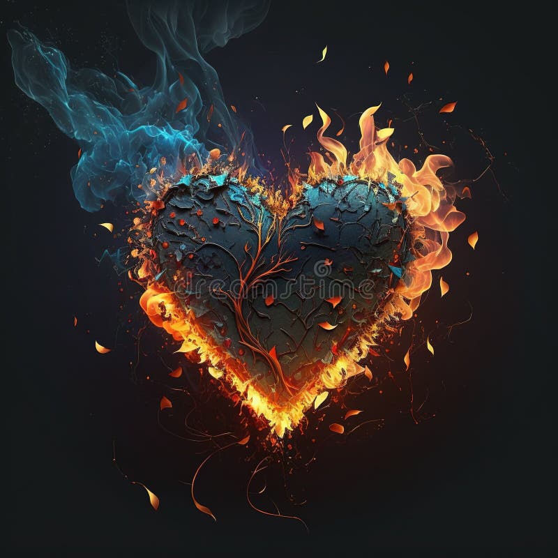 Flamed Heart Shaped Fire with Sparks. Generative AI Stock Illustration ...