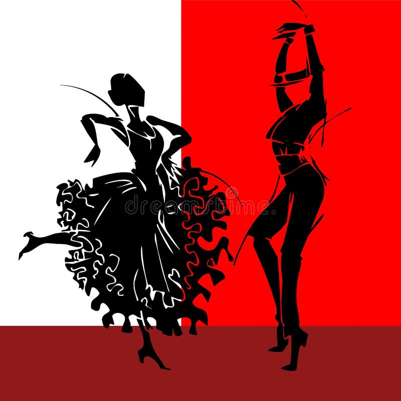 Flamenco Couple Dancer, Hand Draw Silhouette Stock Vector ...