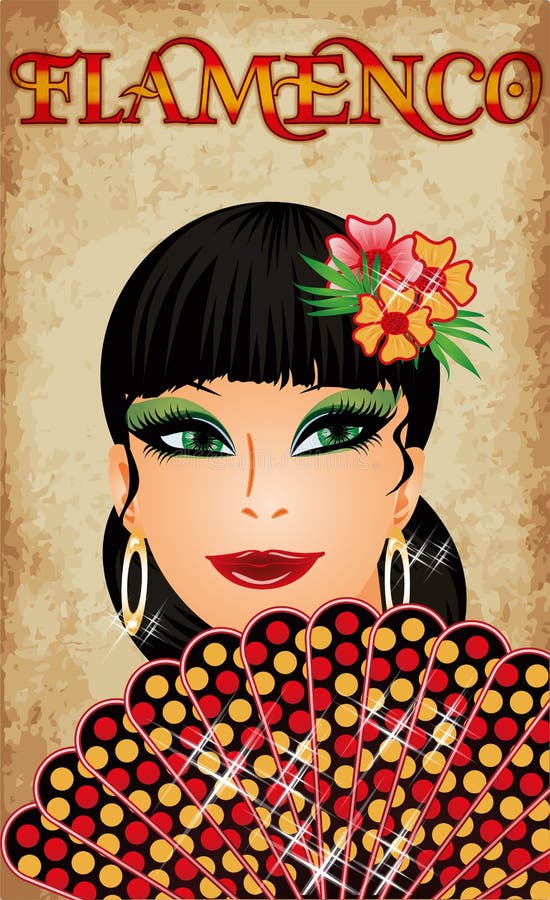 Flamenco Elegant Dancing Girl With Spanish Guitar Stock Vector