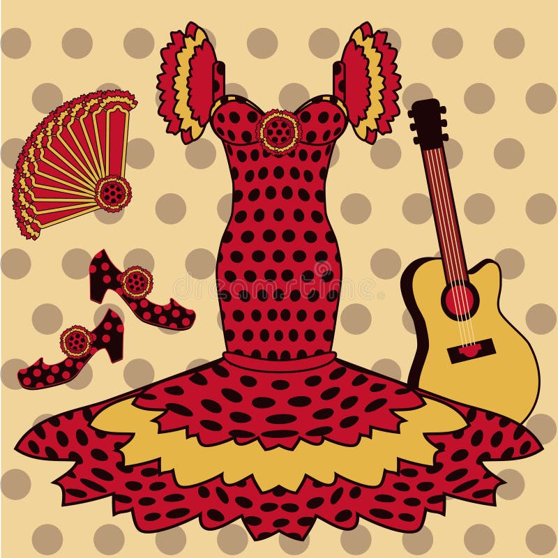 Flamenco Pattern with Spanish Guitar Stock Vector - Illustration of ...