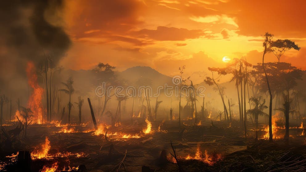 Flames Amazon Rainforest Fire Stock Illustration - Illustration of ...