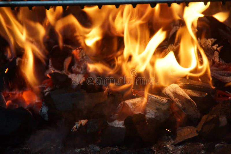 Flames in a Barbecue - Front View Stock Image - Image of bonfire, coal ...