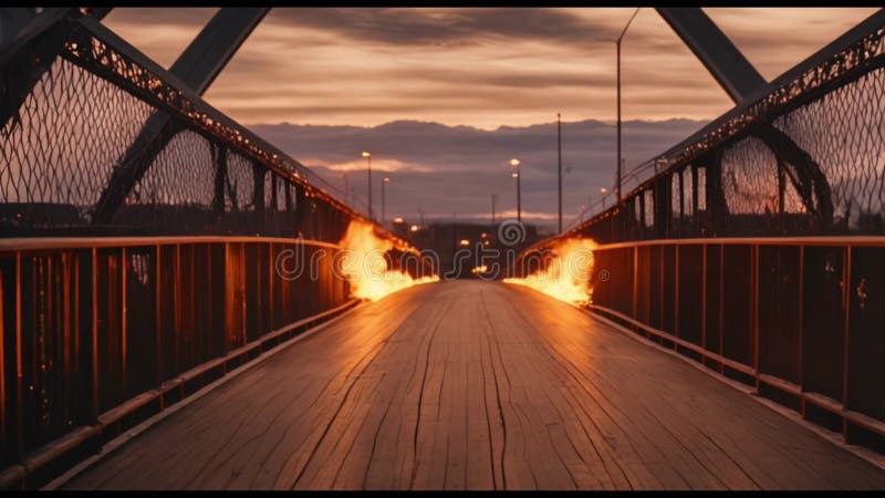 Flames Blaze, Engulfing the Bridge in Intense Fire..AI Generated Stock ...