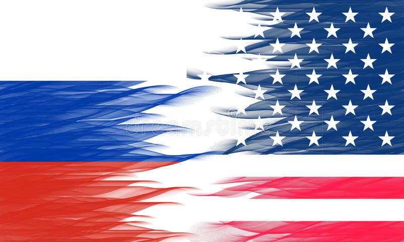 The Flames Blend with the American Flag with the Russian Flag. Stock ...