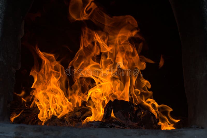 The Flames are Burning in the Furnace. Blazing Flames Flare in the ...