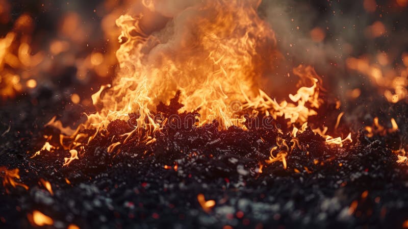 Flames from Burning Waste in Slow Motion at Night in an Open Area Stock ...