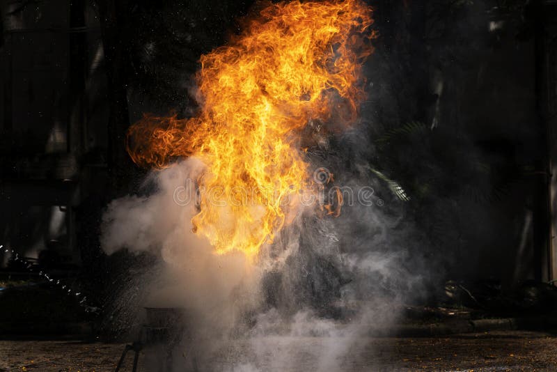 Flames Caused by the Explosion of the Oil. Demonstration of Water on ...