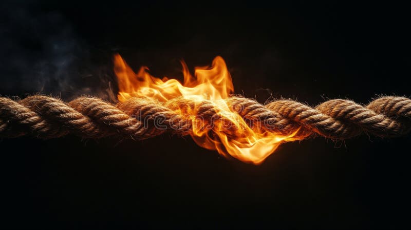 Flames Consume a Divided Rope Against a Dark Backdrop, Symbolizing ...