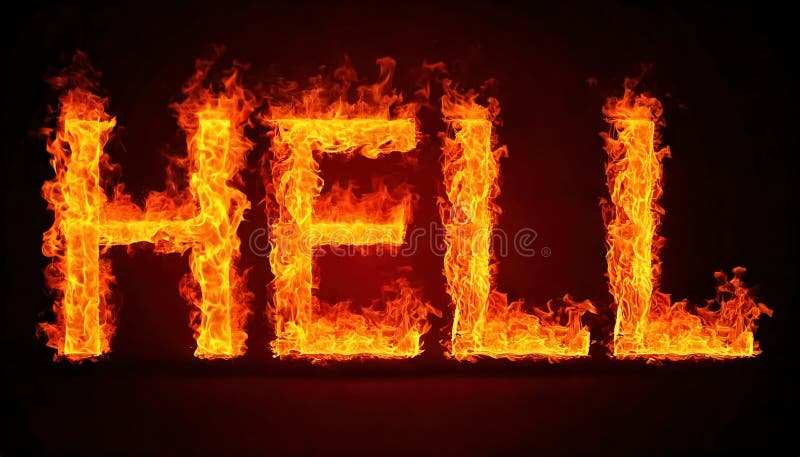 Flames Create the Bold Word Hell in Fiery Letters Against a Dark ...