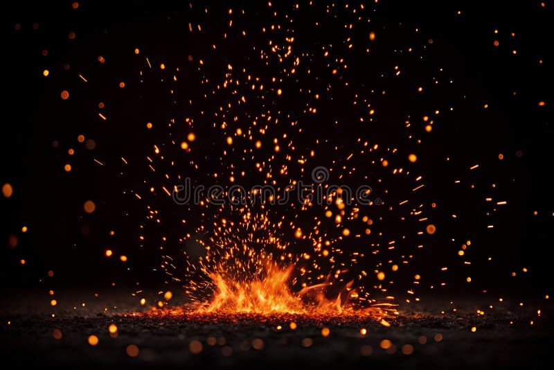 Flames Dance Amid Glowing Embers with Fire Particles Illuminating a ...